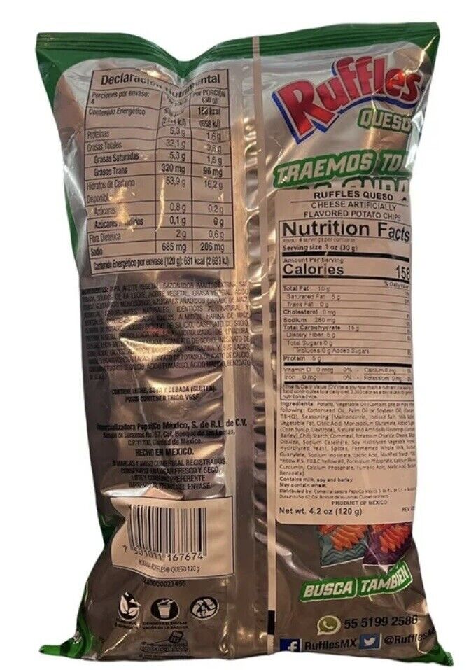 Sabritas Ruffles Queso BIG 120g 3 Pack papas snack Mexican chips ...